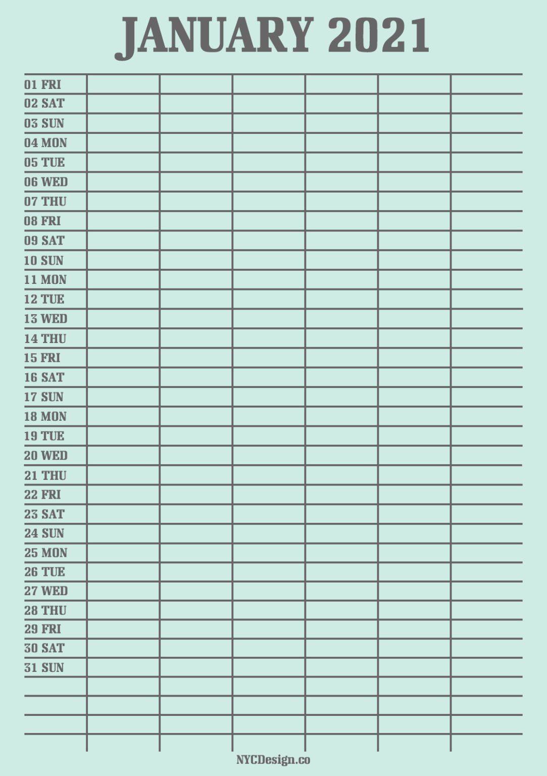 2021 Monthly Calendars, Planners, Printable Free, Turquoise – Planners ...