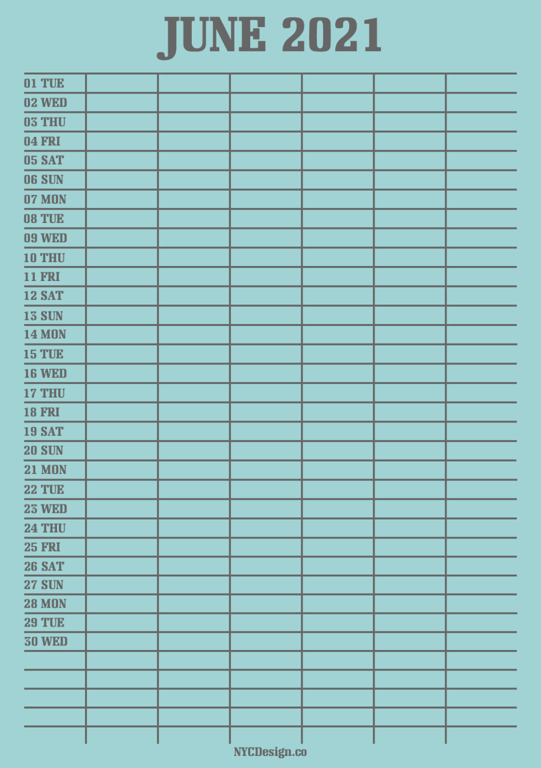 2021 Monthly Calendars, Planners, Printable Free, Turquoise – Planners ...