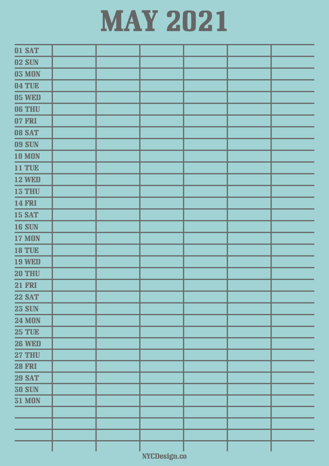 2021 Monthly Calendars, Planners, Printable Free, Turquoise – Planners ...