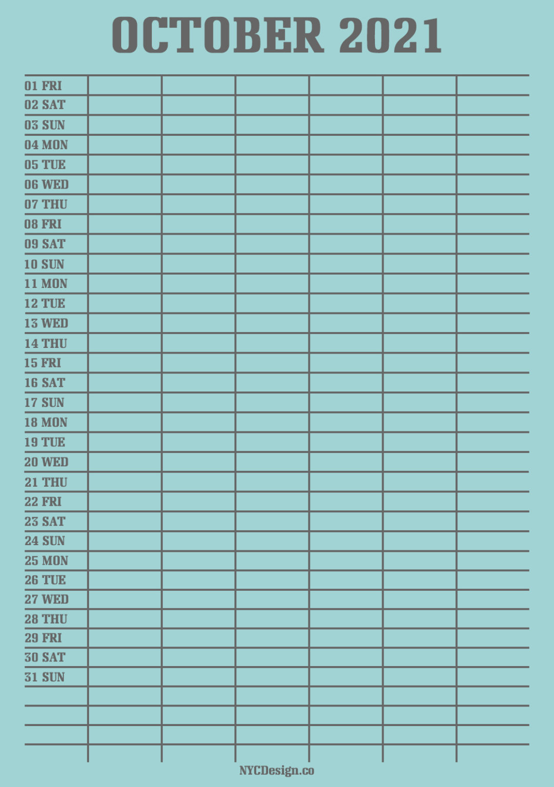 2021 Monthly Calendars, Planners, Printable Free, Turquoise – Planners ...