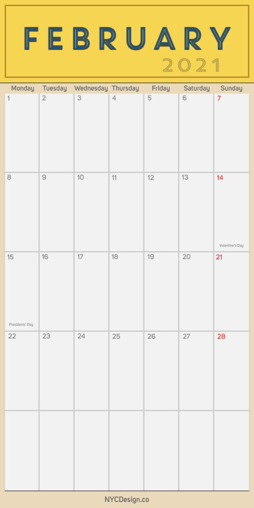 2021 February – Monthly Calendar with Holidays, Printable Free, PDF ...