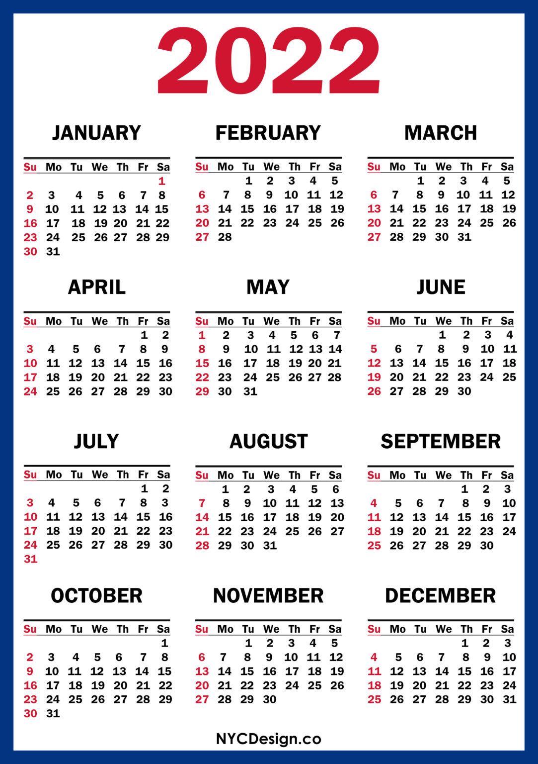 2022 Period Calendar, Printable, Free – Red, Blue – NYCDesign.co ...