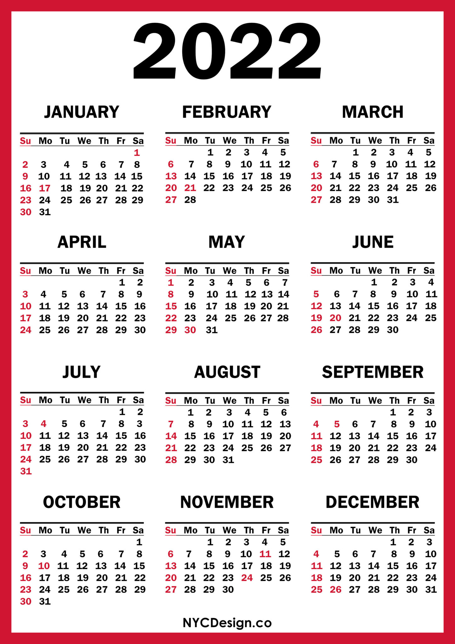 2022 – 2023 Two Year Calendar with US Holidays, Printable Free ...