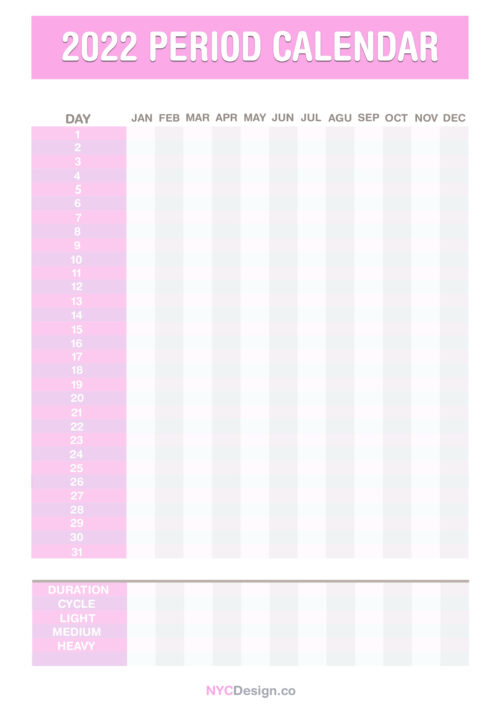 2022 Period Calendar, Printable, Free – Pink – NYCDesign.co: Printable ...