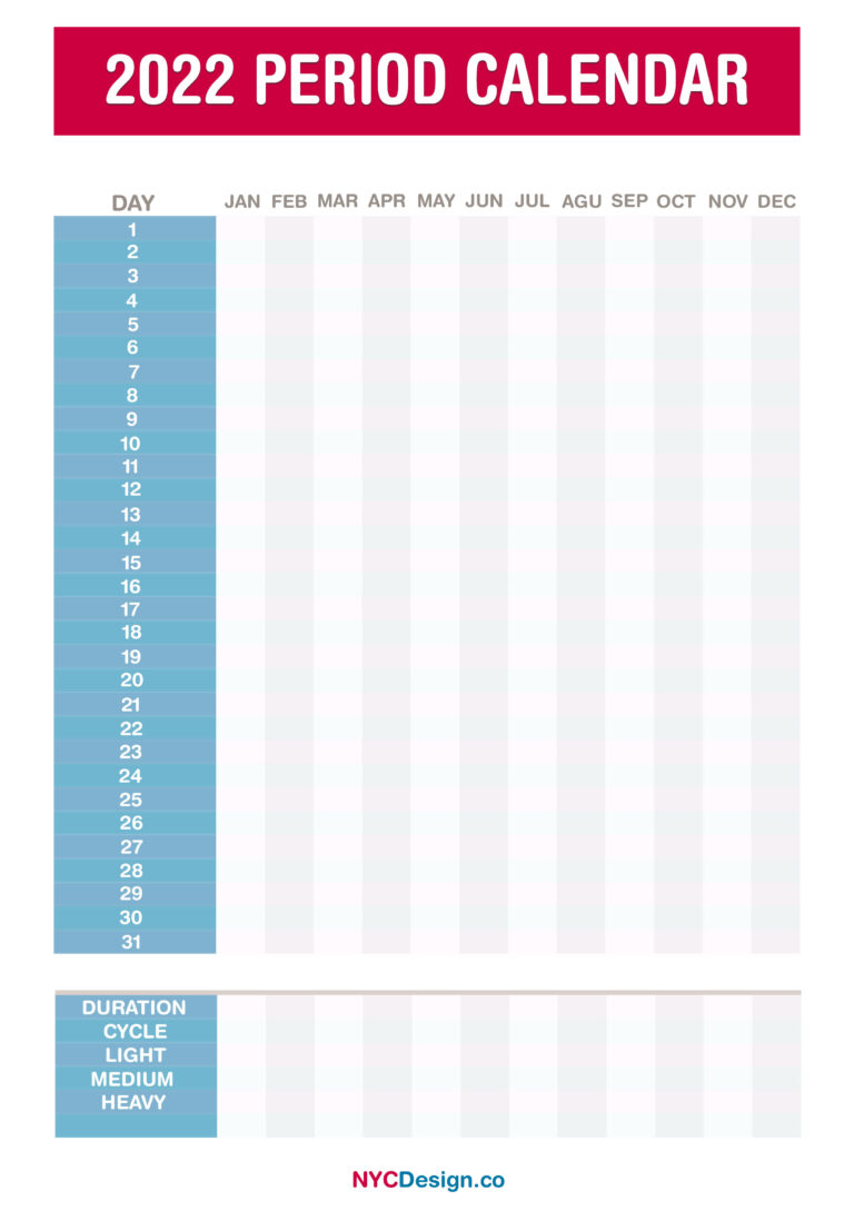 2022 Period Calendar, Printable, Free – Red, Blue – NYCDesign.co ...