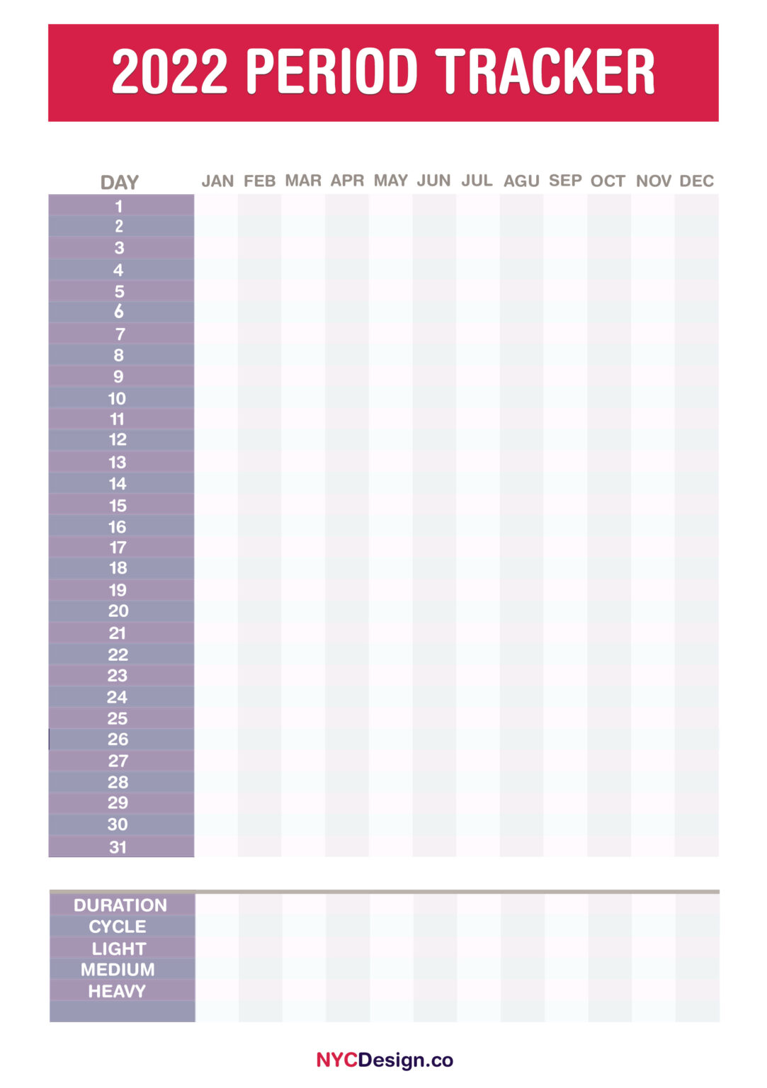 2022 Period Calendars – NYCDesign.co: Printable Things