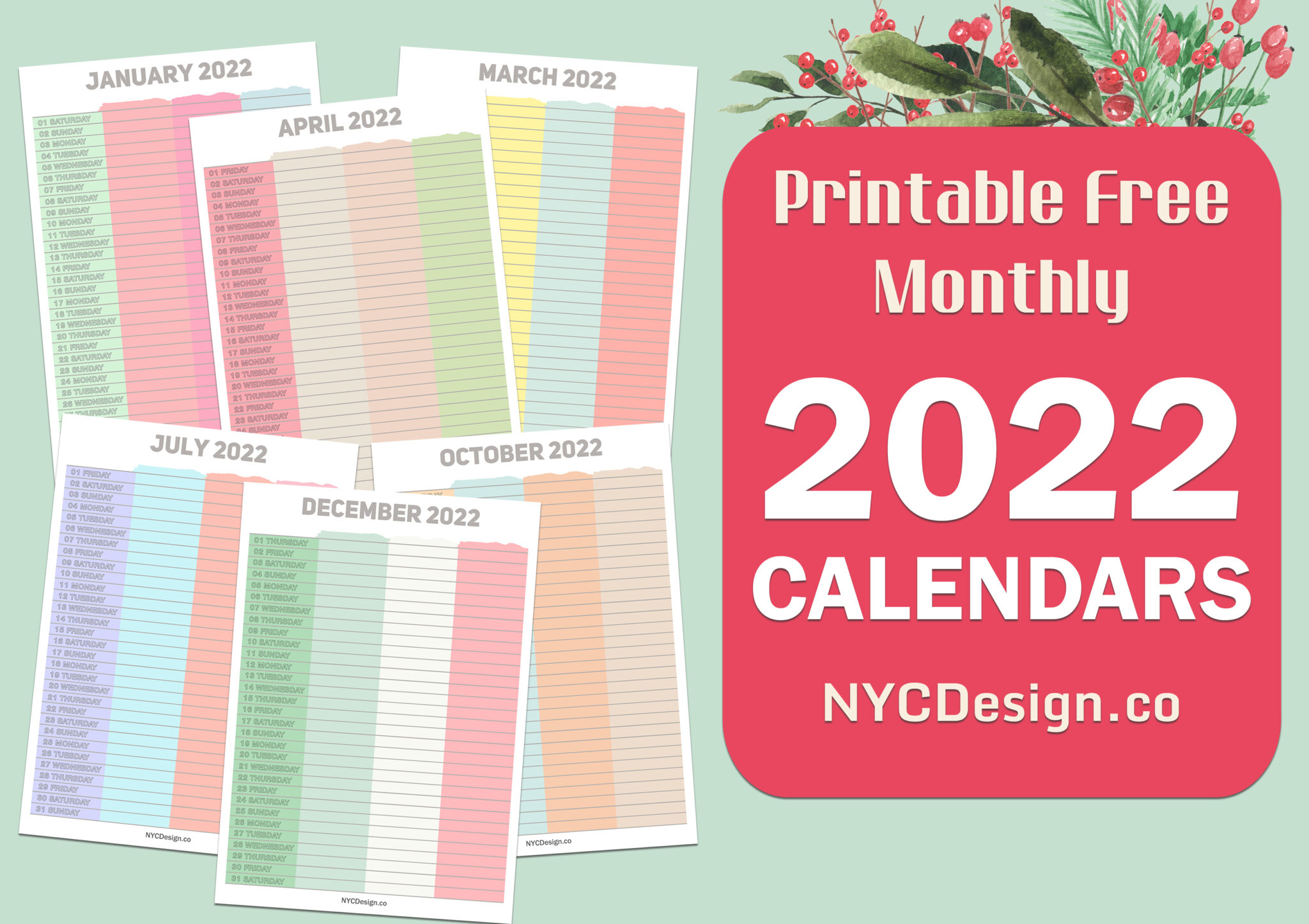 2022 Monthly Calendars, Planners, Printable Free – Daily Planners ...