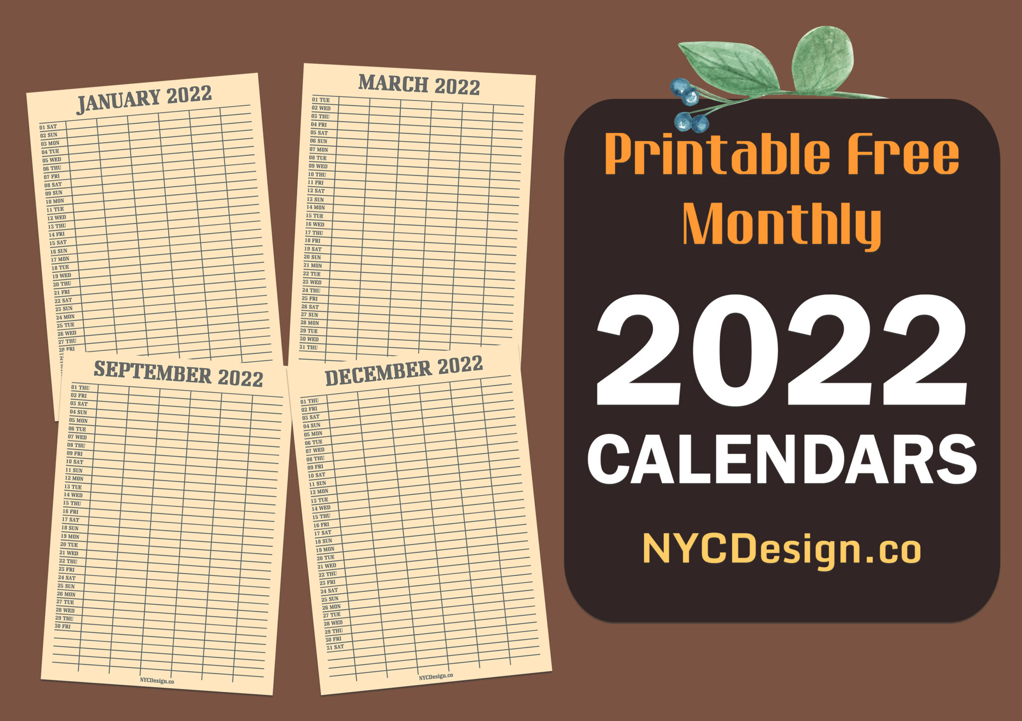 2022 Monthly Calendars, Planners, Printable Free, Beige – NYCDesign.co ...