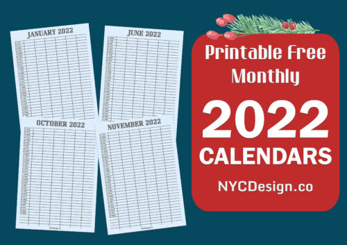 2022 Monthly Calendars, Planners, Printable Free, Blue – NYCDesign.co ...