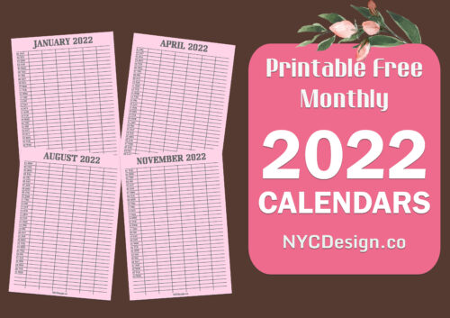 2022 Monthly Calendars, Planners, Printable Free, Pink – NYCDesign.co ...