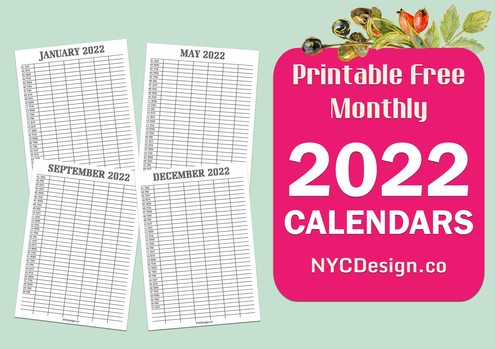 2022 Monthly Calendar & Planner, Modern Printable Free, Horizontal ...