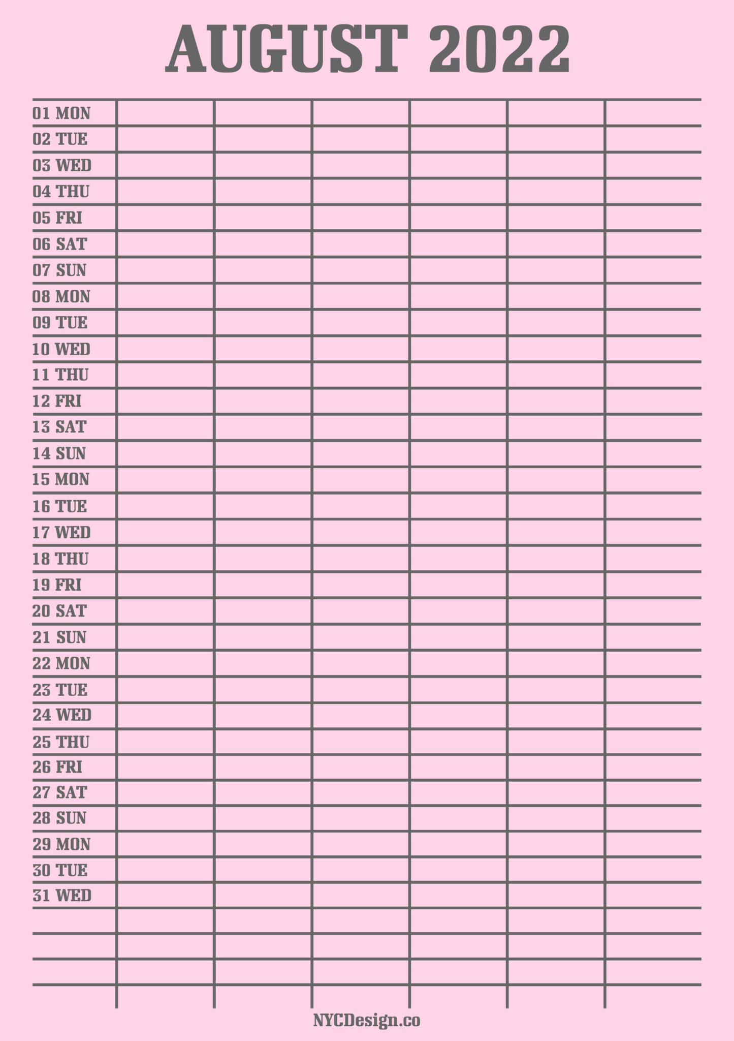 2022 Monthly Calendars, Planners, Printable Free, Pink – NYCDesign.co ...