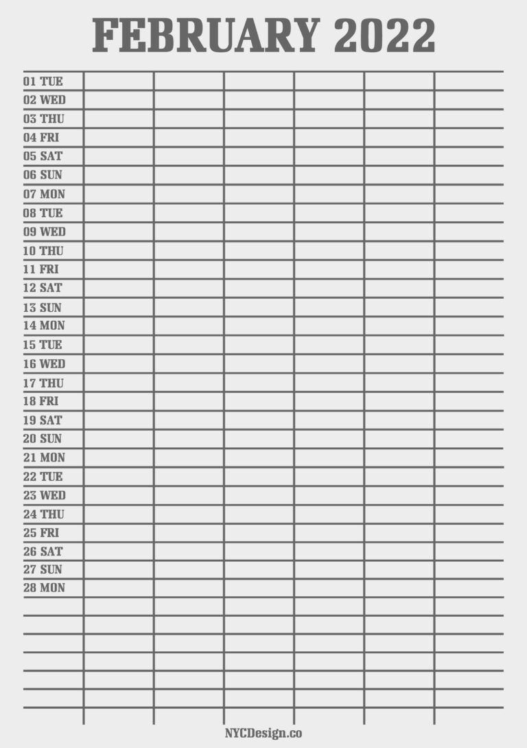 2022 Monthly Calendars, Planners, Printable Free, Grey – NYCDesign.co ...