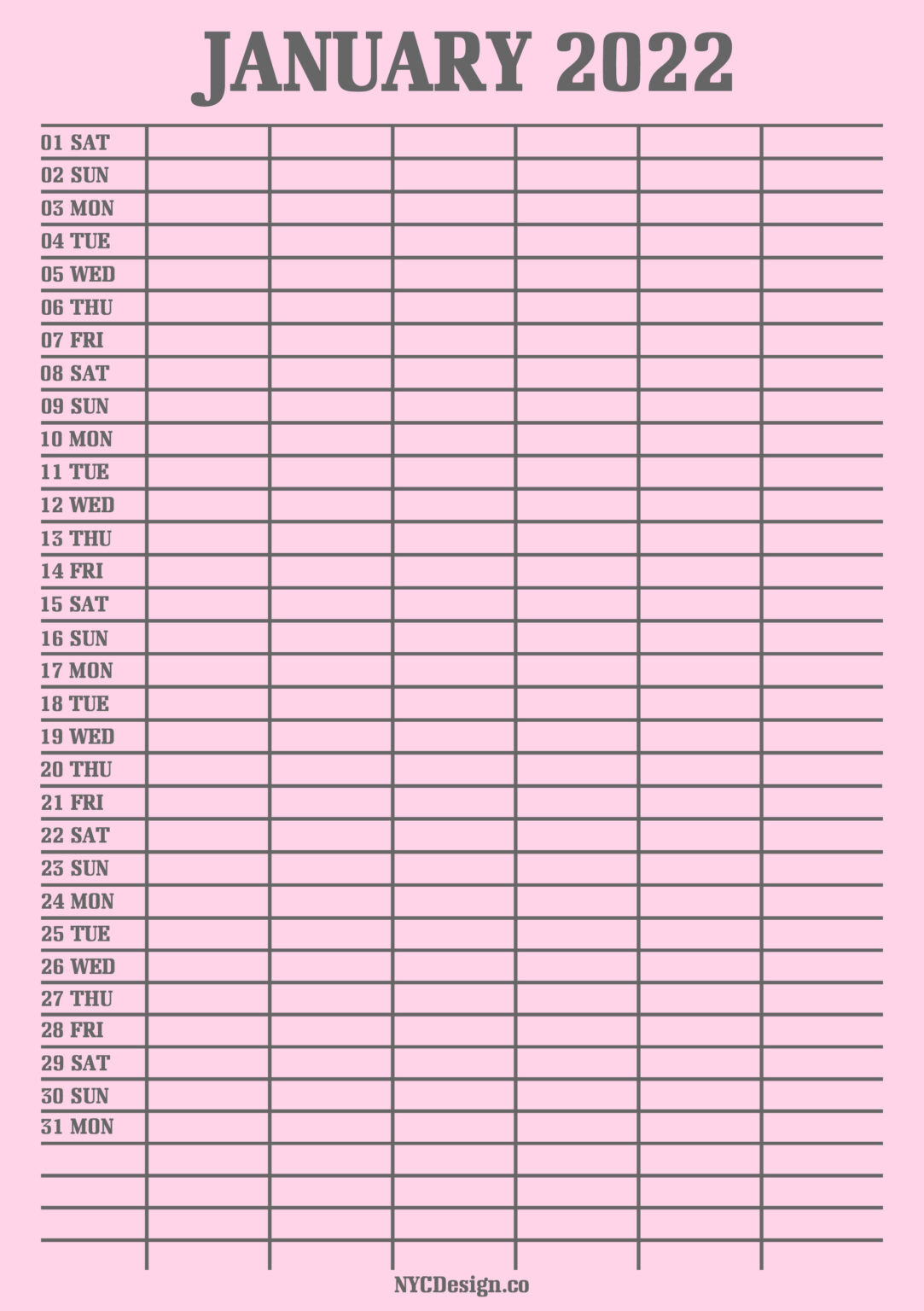 2022 Monthly Calendars, Planners, Printable Free, Pink – NYCDesign.co ...