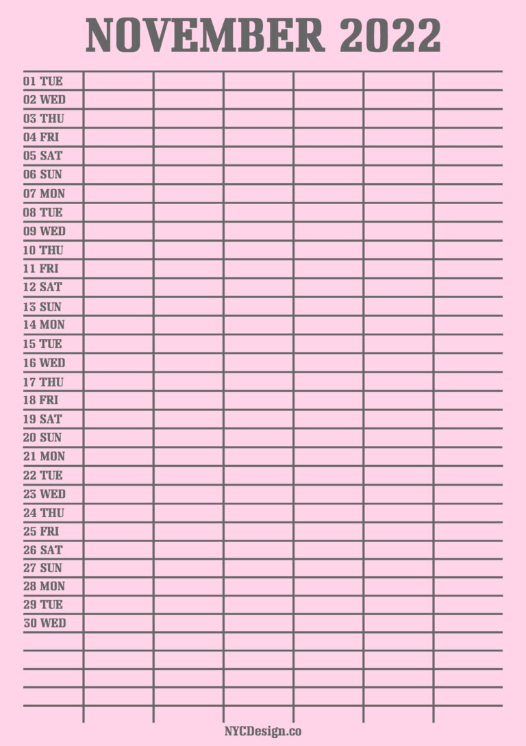 2022 Monthly Calendars, Planners, Printable Free, Pink – NYCDesign.co ...