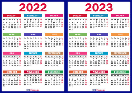 2022 – 2023 Two Year Calendar Printable Free, Colorful, Blue, Green ...