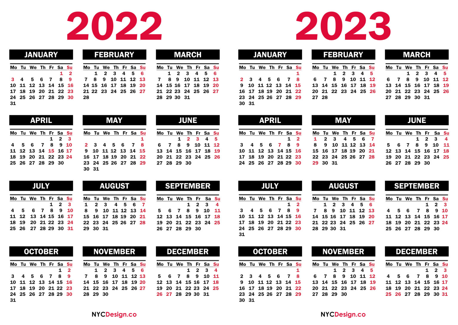 2022 – 2023 Two Year Calendar with UK Holidays, Printable Free ...
