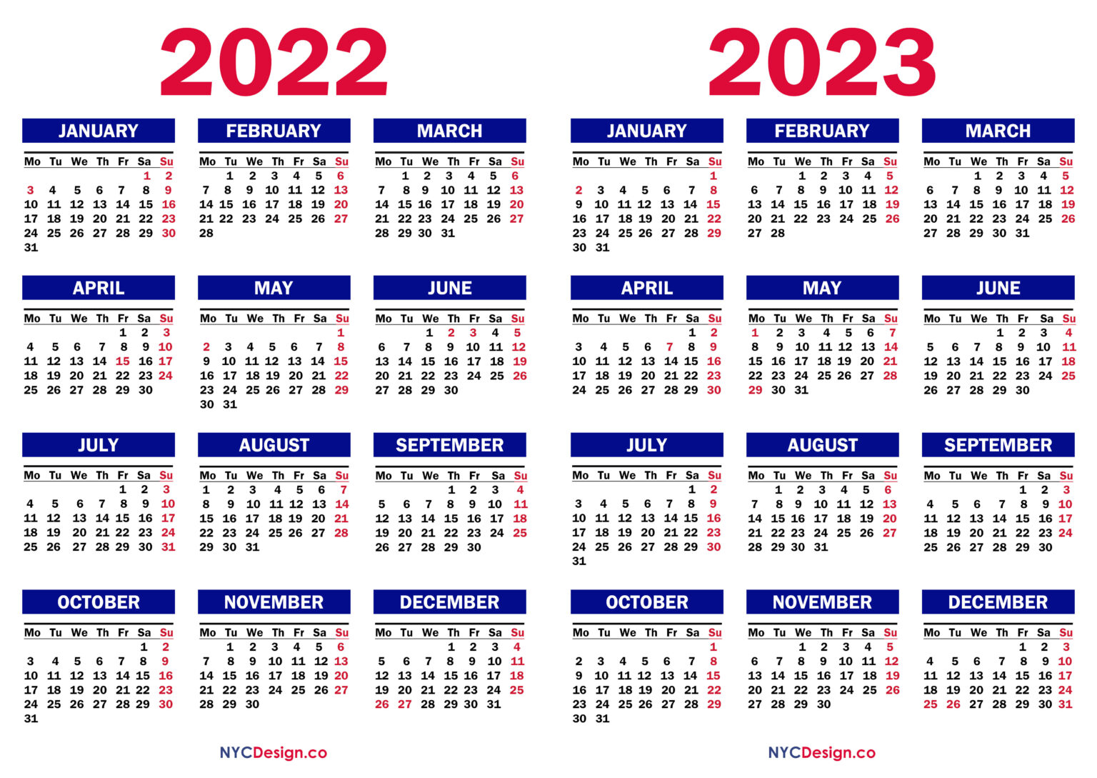 2022 – 2023 Two Year Calendar with UK Holidays, Printable Free ...