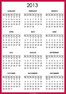 2013 Calendar, Printable Free – NYCDesign.co: Printable Things