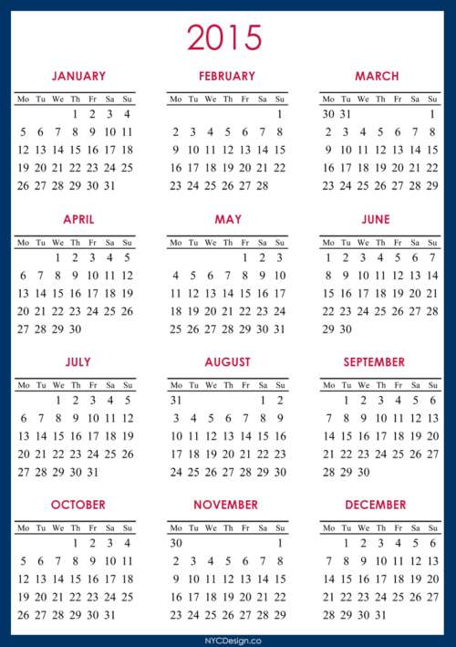 2015 Calendar, Printable Free – NYCDesign.co: Printable Things
