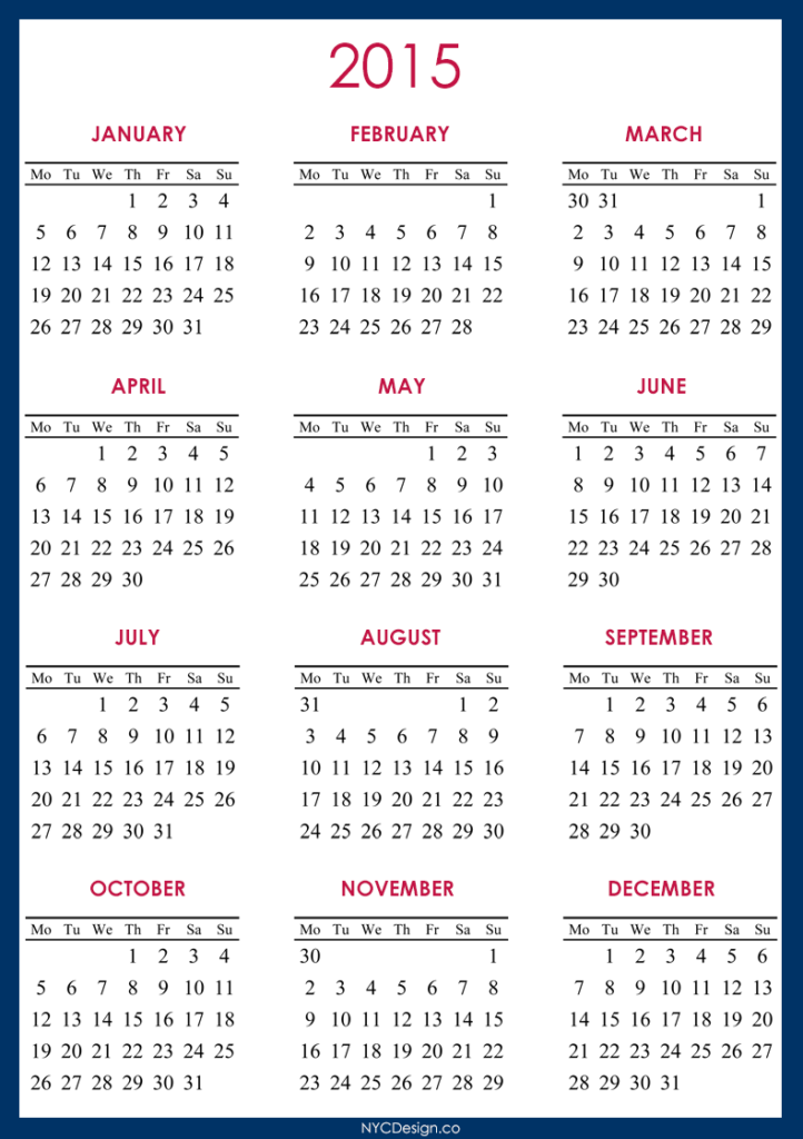 2015 Calendar, Printable Free – NYCDesign.co: Printable Things