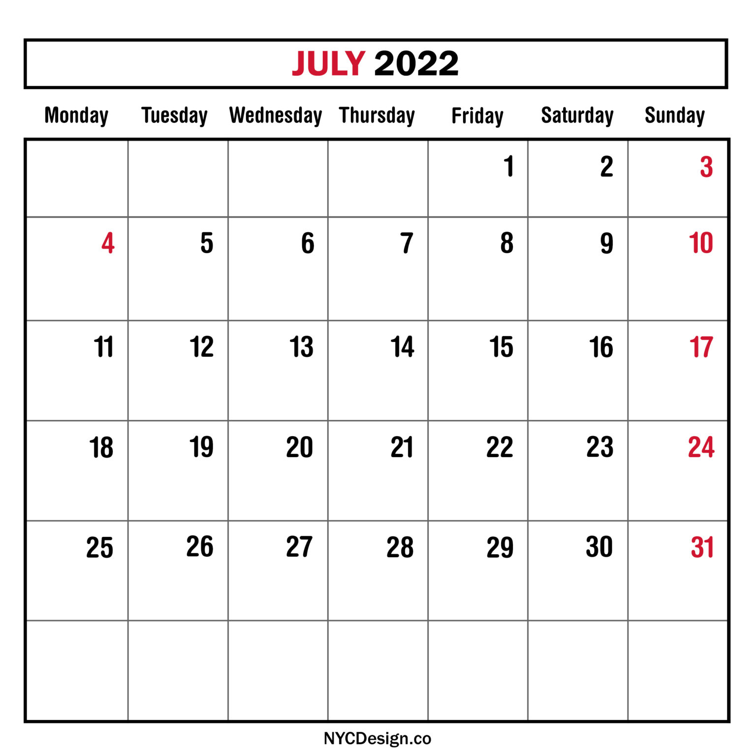 July 2022 Monthly Calendar, Planner with US Holidays, Printable – MS ...