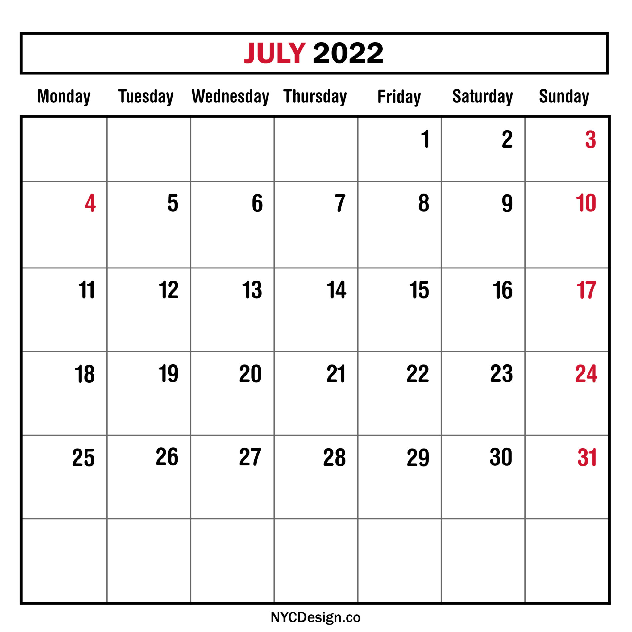 July 2022 Monthly Calendar, Planner with US Holidays, Printable – MS ...