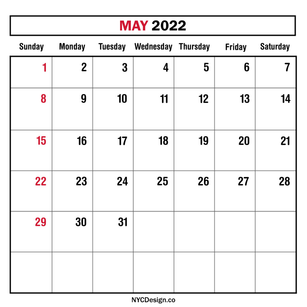 May 2022 Monthly Calendar, Planner, Printable Free – Sunday Start ...