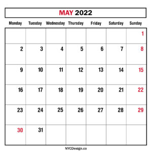May 2022 Monthly Calendar, Planner with US Holidays, Printable – MS ...