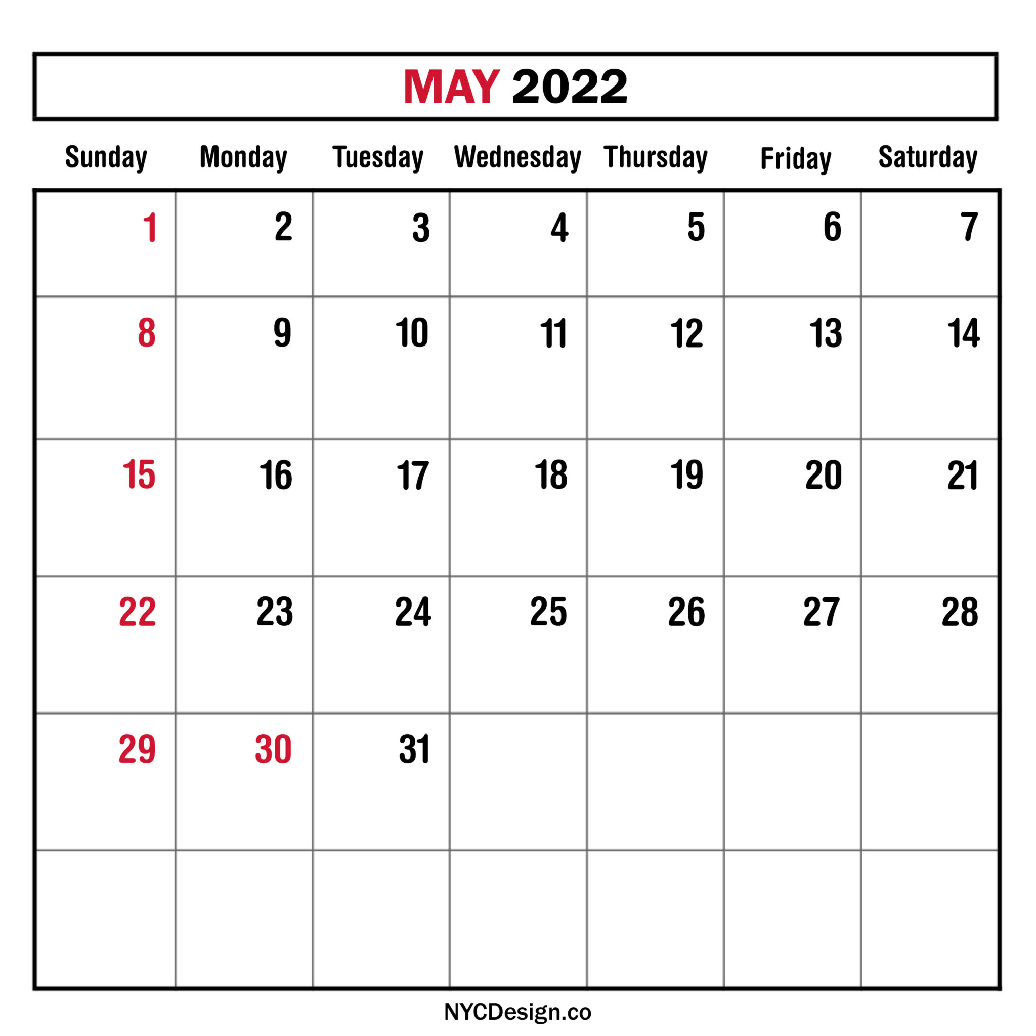 May 2022 Monthly Calendar, Planner with US Holidays, Printable – SS ...