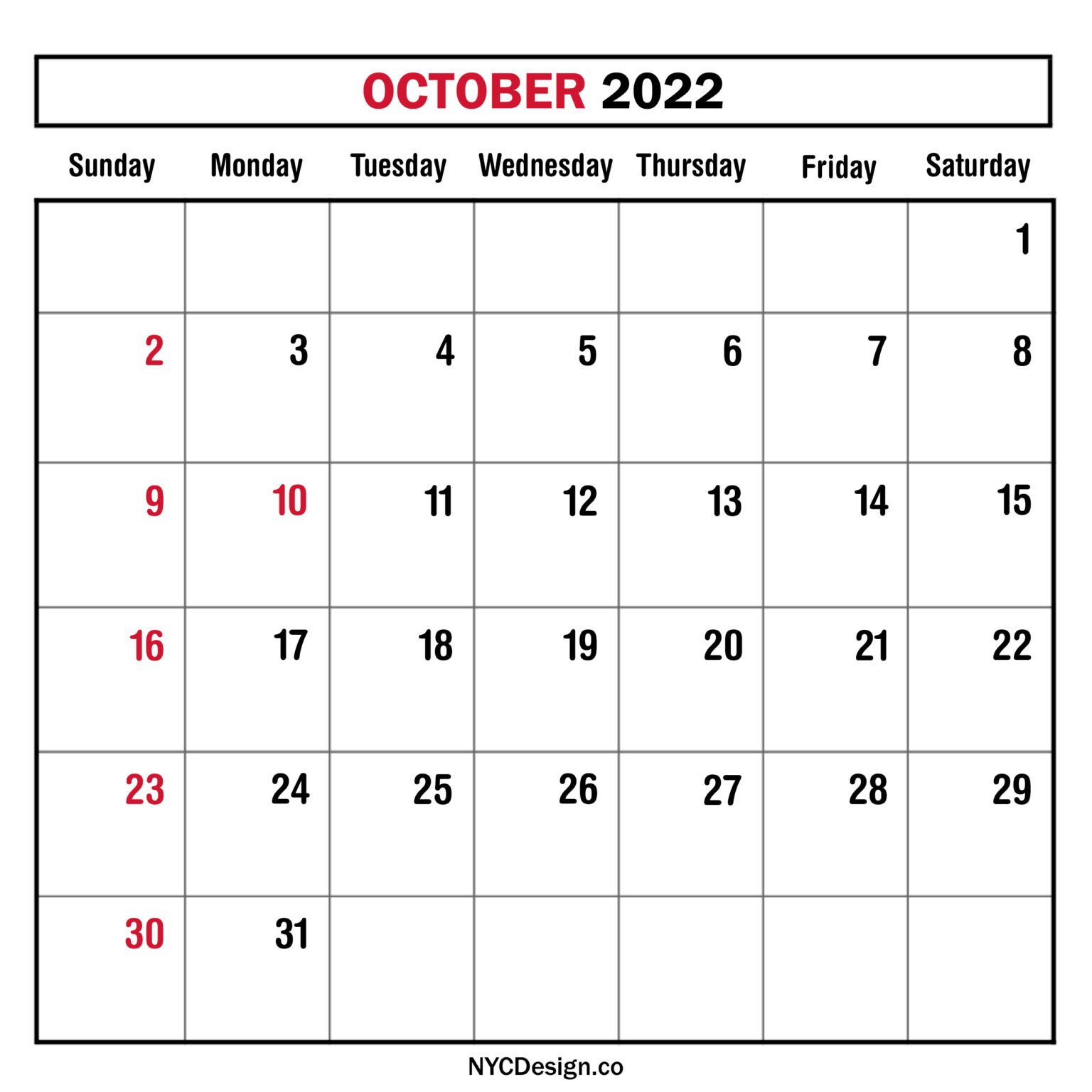 October 2022 Monthly Calendar, Planner with US Holidays, Printable – SS ...