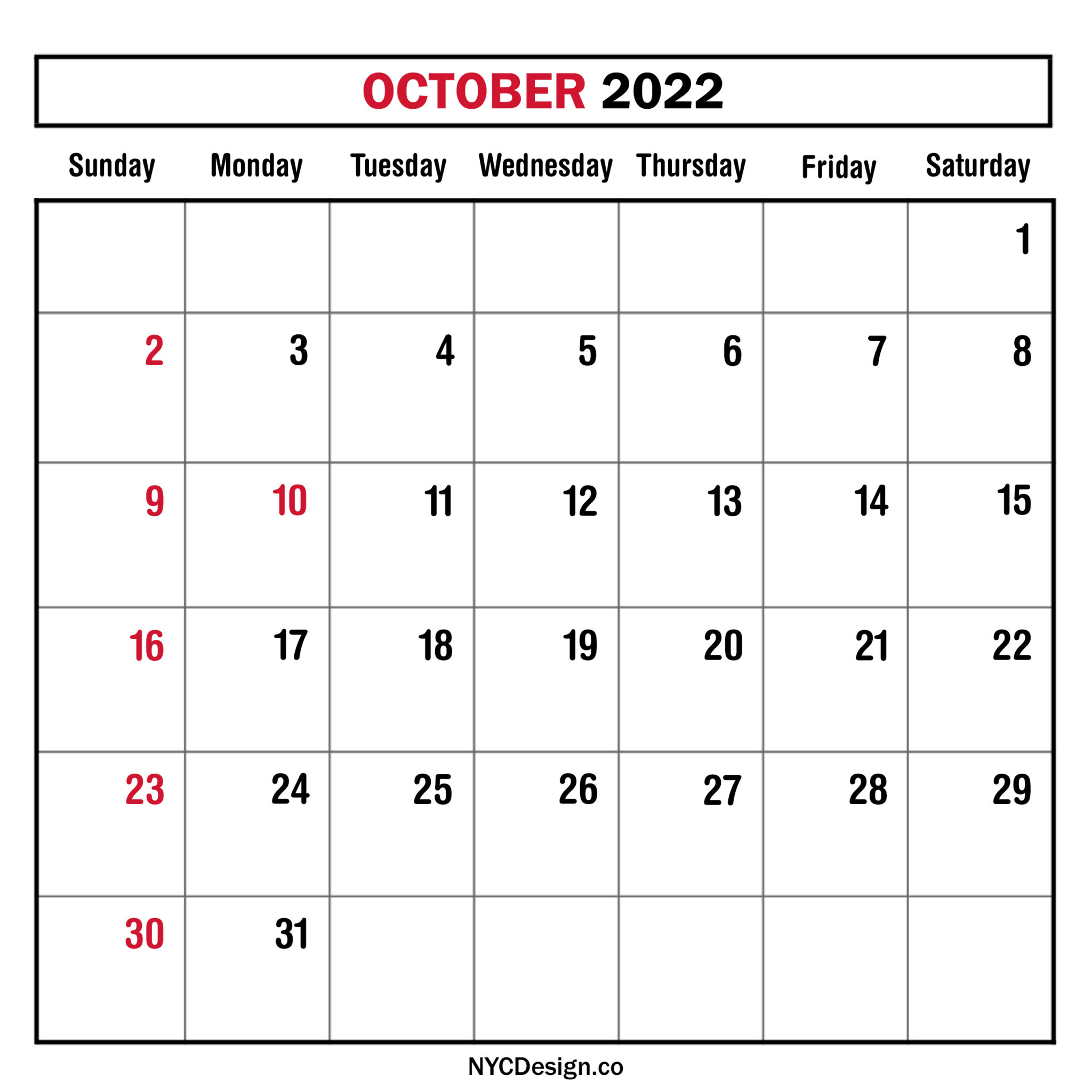 October 2022 Monthly Calendar, Planner with US Holidays, Printable – SS ...