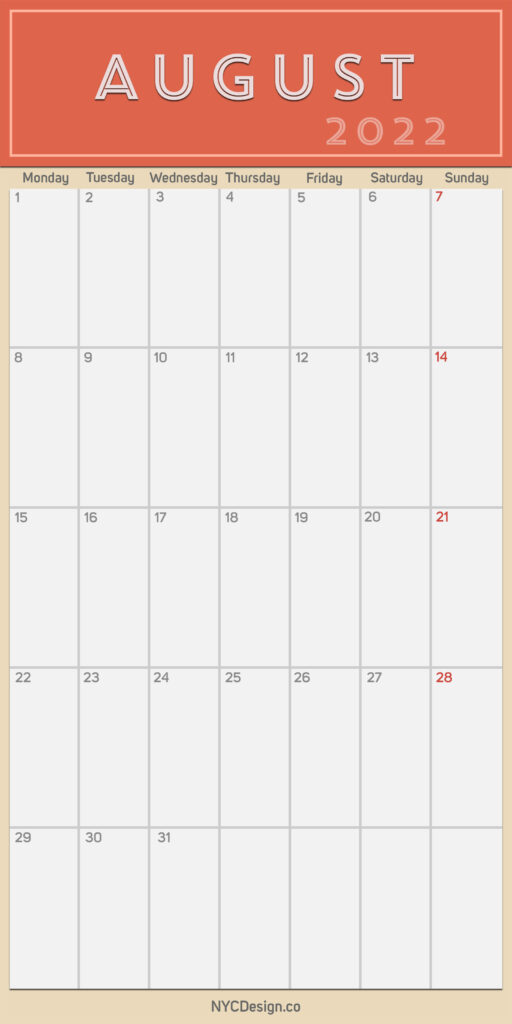 2022 August – Monthly Calendar, Planner, Printable Free – Monday Start ...