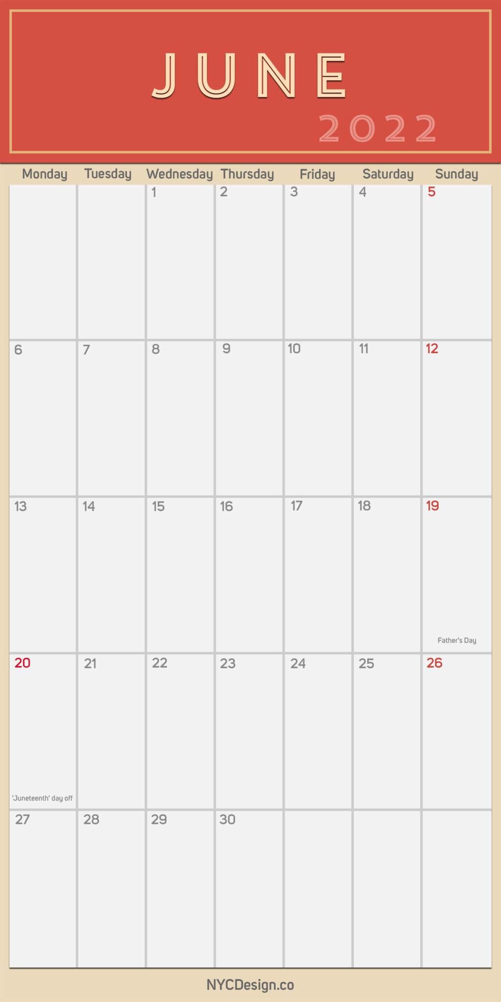 2022 June – Monthly Calendar, Planner, Printable Free – Monday Start ...