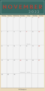 2022 November – Monthly Calendar, Planner, Printable Free – Monday ...