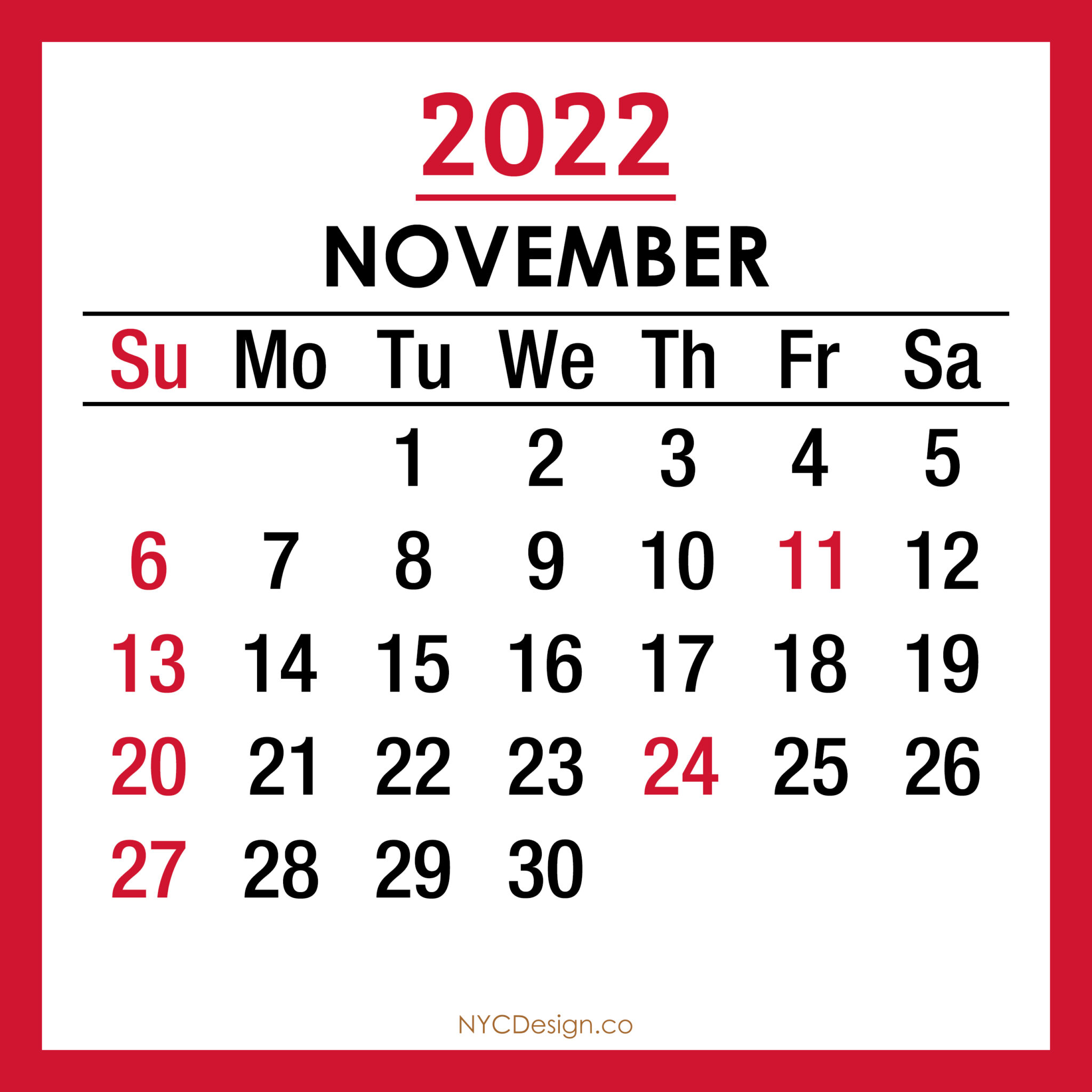 2022 Monthly Calendar with USA Holidays, Printable Free – Sunday Start ...