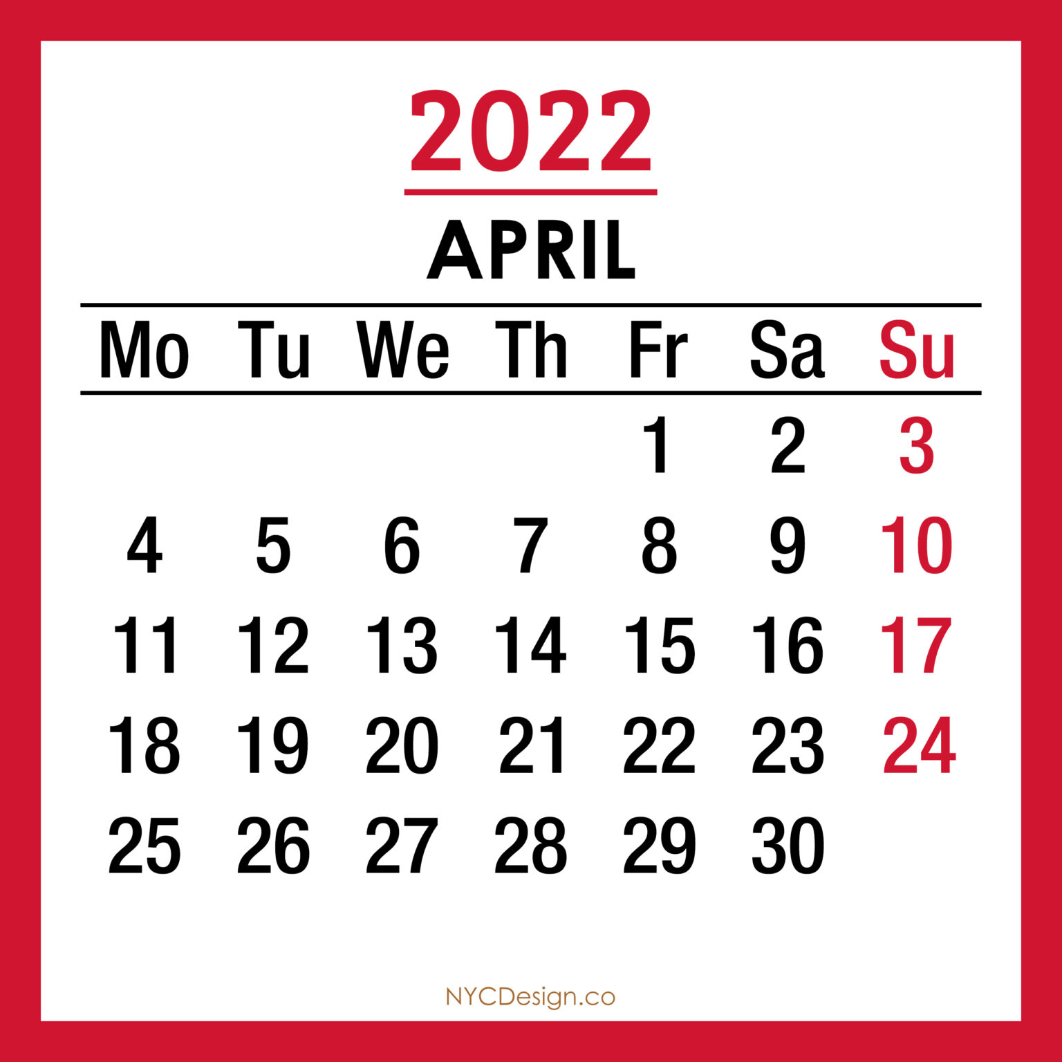 2022 Monthly Calendar with USA Holidays, Printable Free – Monday Start ...