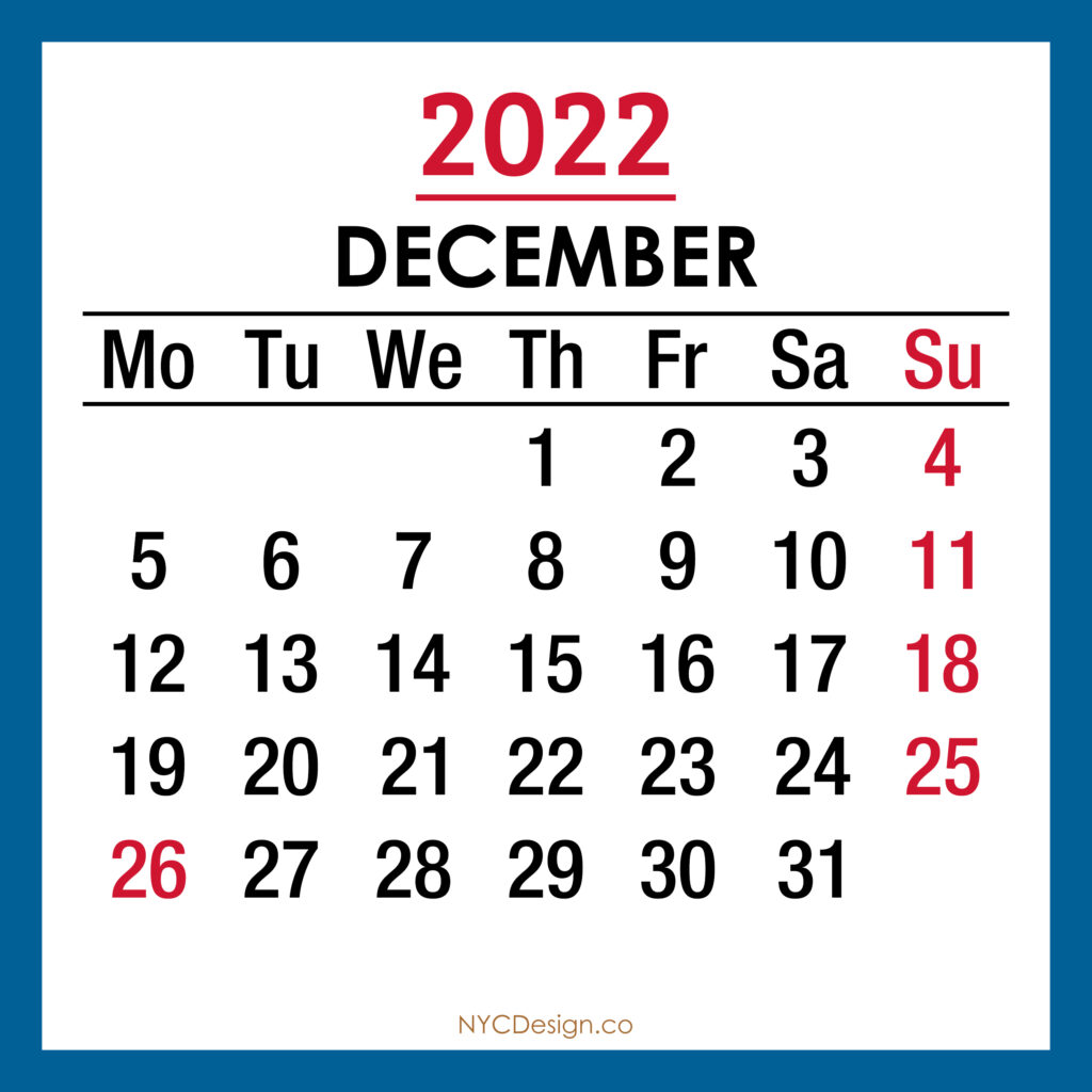 2022 Monthly Calendar with USA Holidays, Printable Free – Monday Start ...