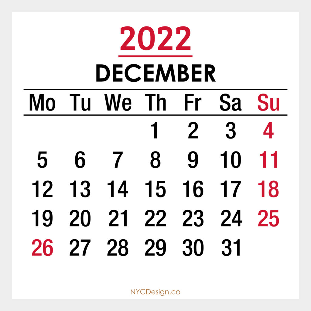 2022 Monthly Calendar with USA Holidays, Printable Free – Monday Start ...