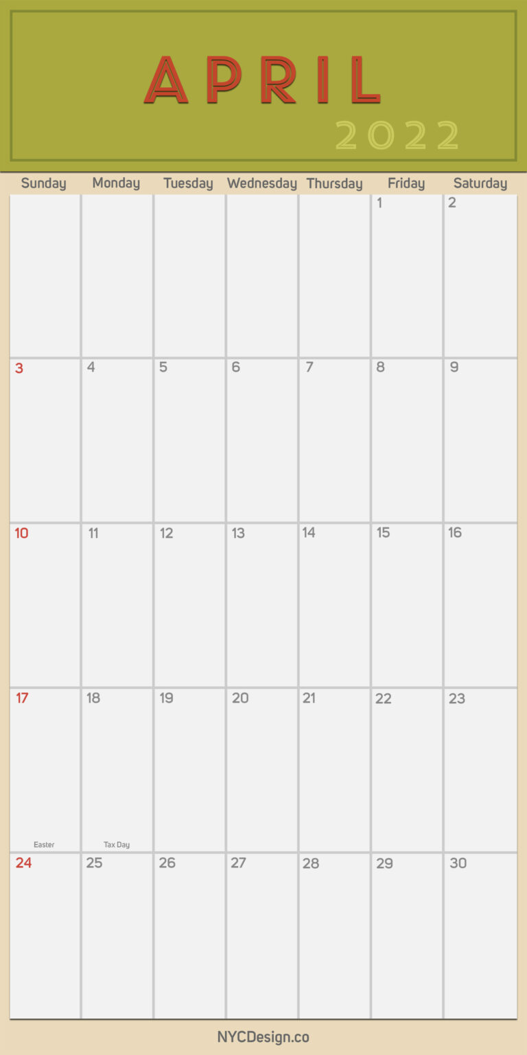 2022 April – Monthly Calendar, Planner, Printable Free – Sunday Start ...