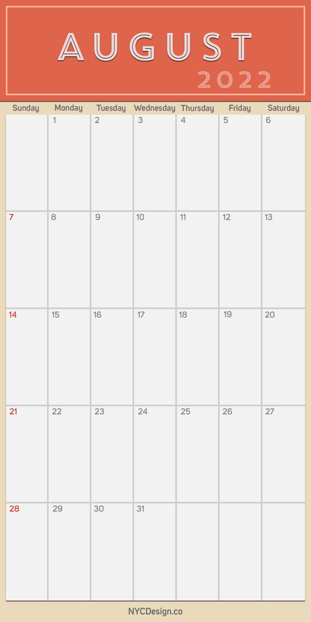2022 August – Monthly Calendar, Planner, Printable Free – Sunday Start ...