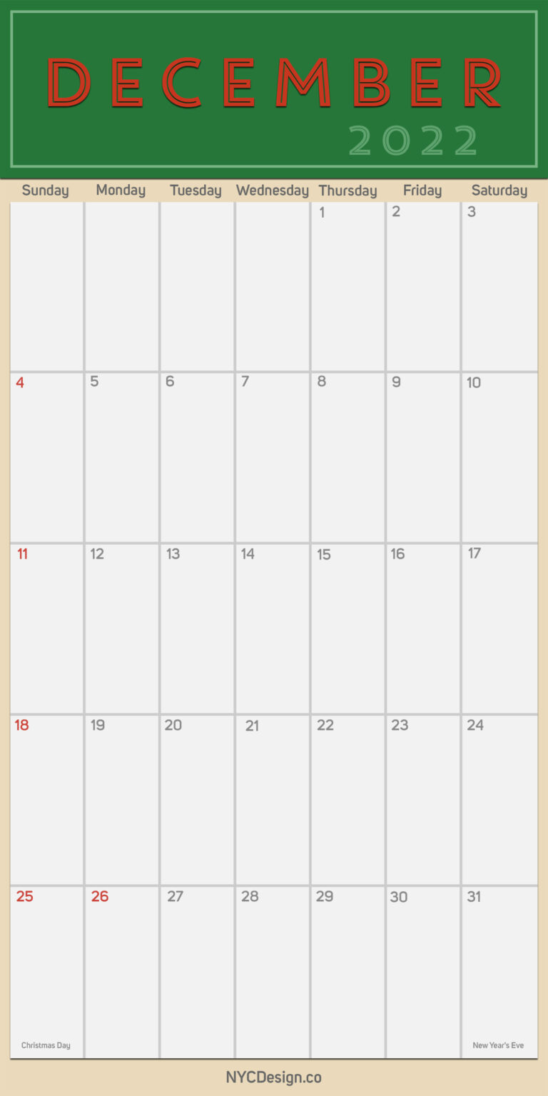 2022 December – Monthly Calendar, Planner, Printable Free – Sunday ...