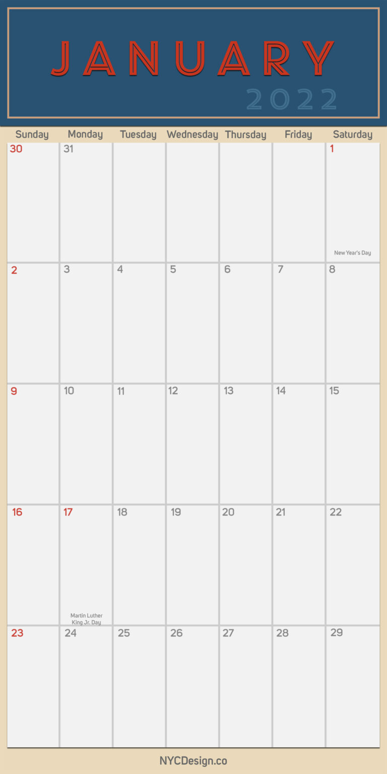2022 January – Monthly Calendar, Planner, Printable Free – Sunday Start ...