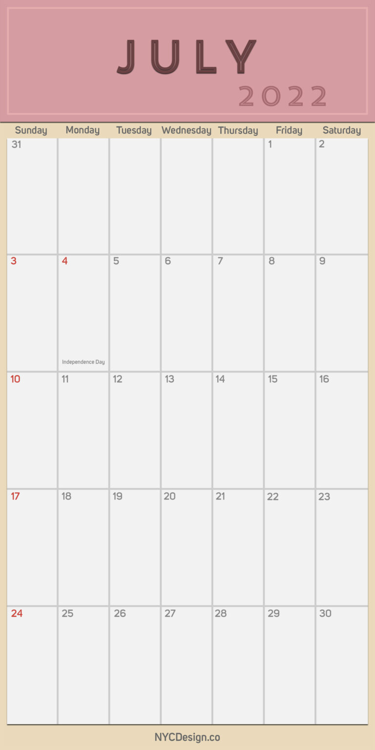 2022 July – Monthly Calendar, Planner, Printable Free – Sunday Start ...