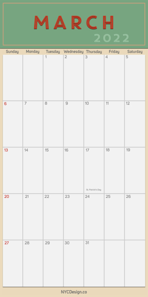 2022 March – Monthly Calendar, Planner, Printable Free – Sunday Start ...