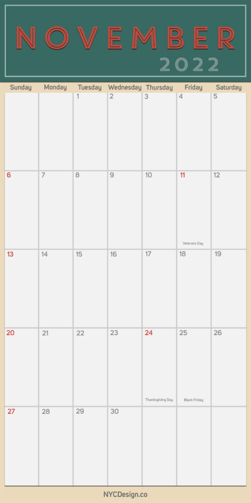 2022 November – Monthly Calendar, Planner, Printable Free – Sunday ...