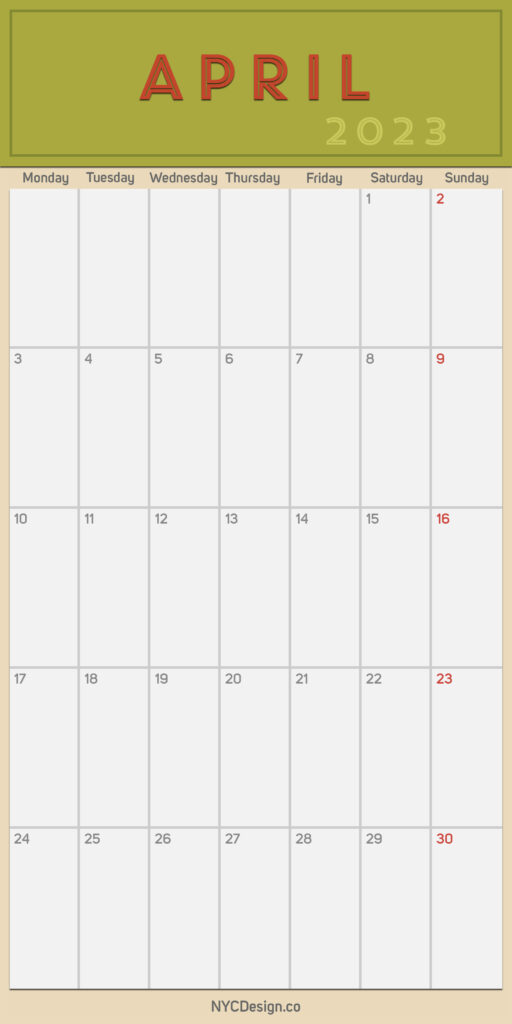 2023 April – Monthly Calendar, Planner, Printable Free – Monday Start ...