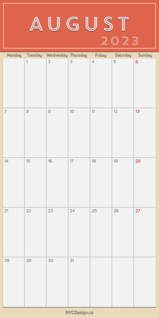 2023 August – Monthly Calendar, Planner, Printable Free – Monday Start ...