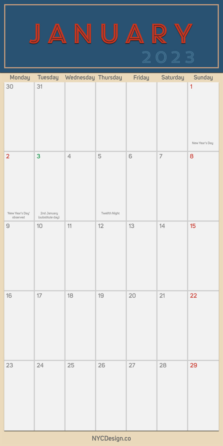 2023 January – Monthly Calendar with UK Holidays, Planner, Printable ...