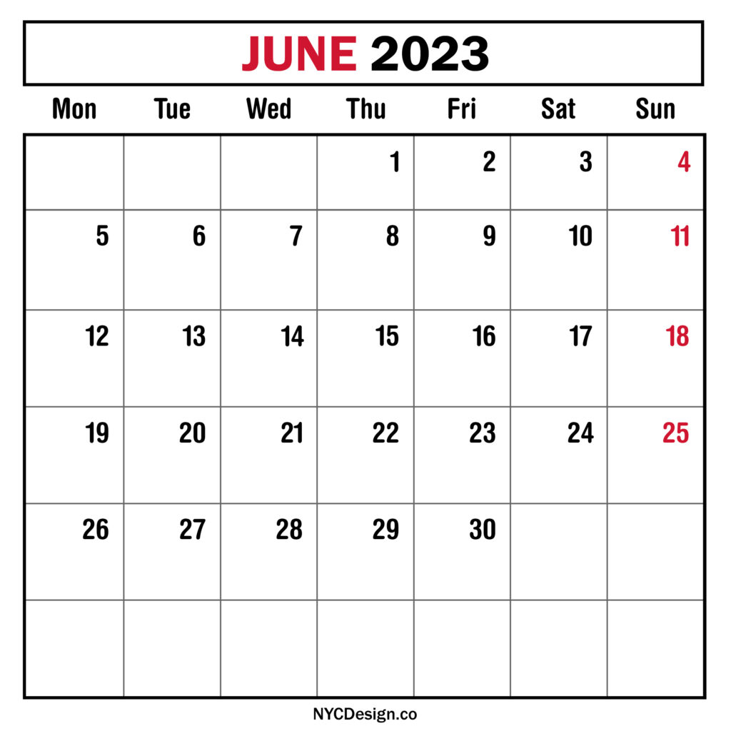 June 2023 Monthly Calendar, Planner, Printable Free – Monday Start ...